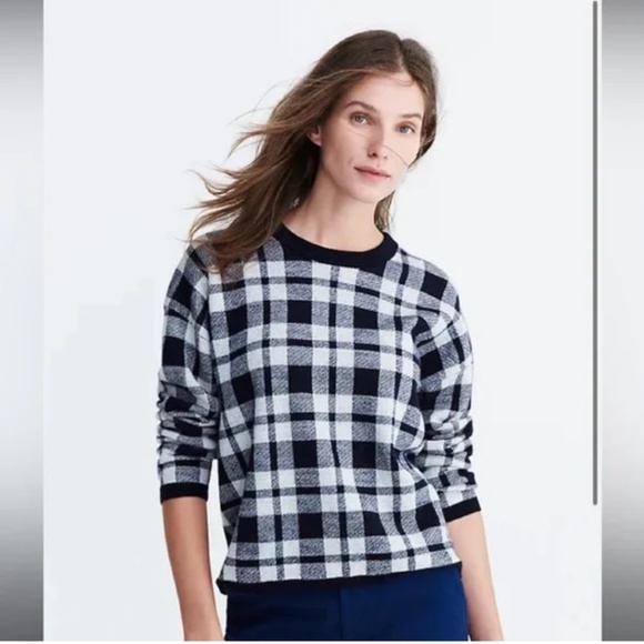 Madewell | Sweaters | Madewell Black White Plaid Sweater | Poshmark